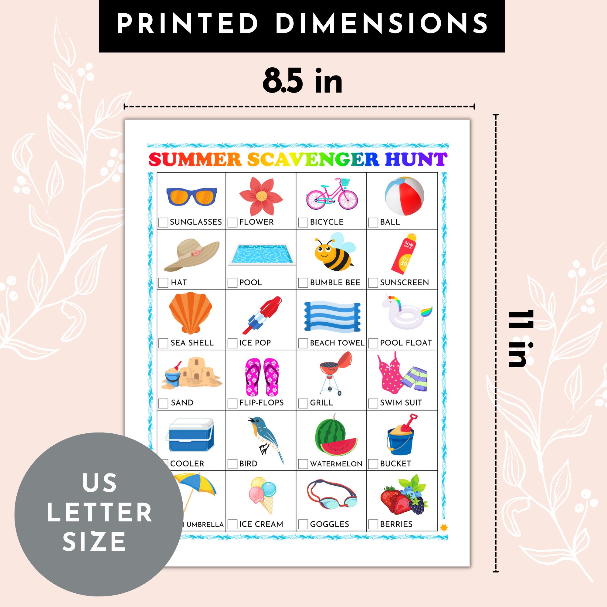 Summer Scavenger Hunt Printable for Kids - Etsy