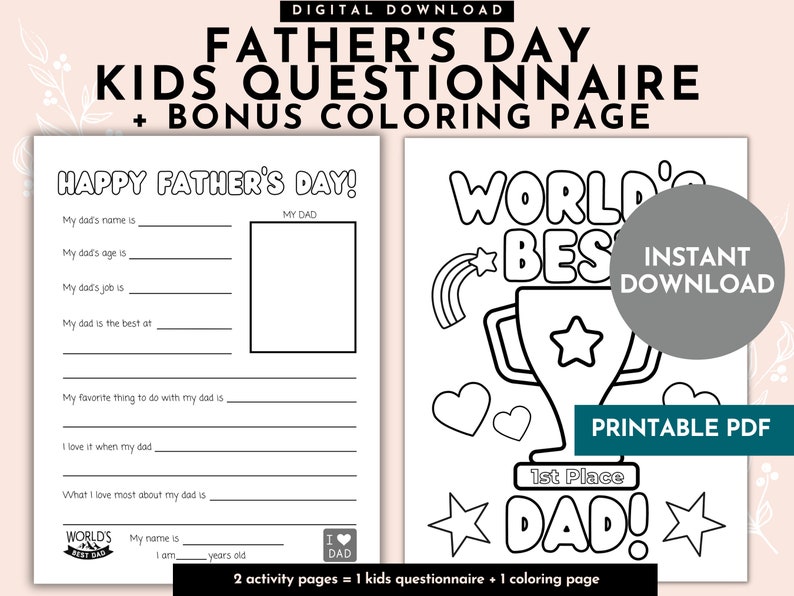 Father's Day Questionnaire Activity Sheet for Kids - Etsy