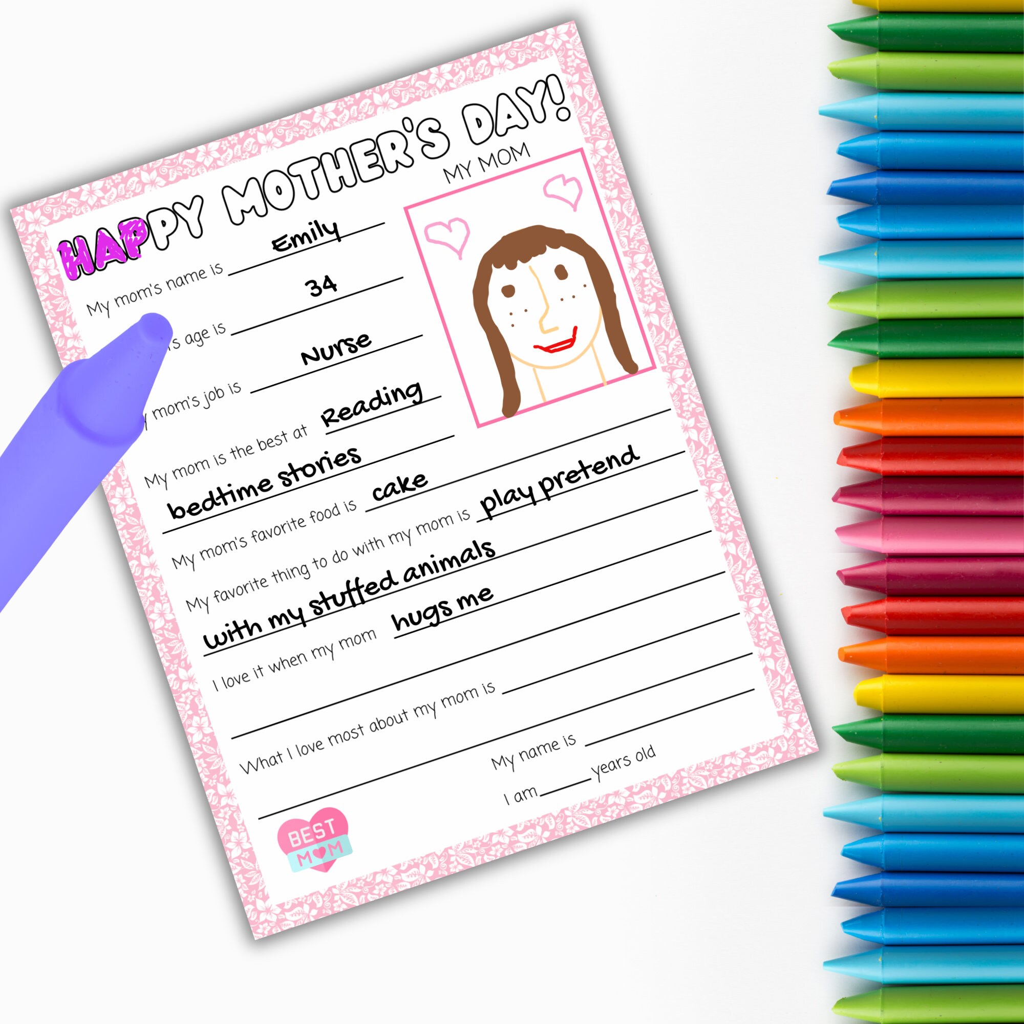 Mother's Day Questionnaire and Coloring Page for Kids - Etsy