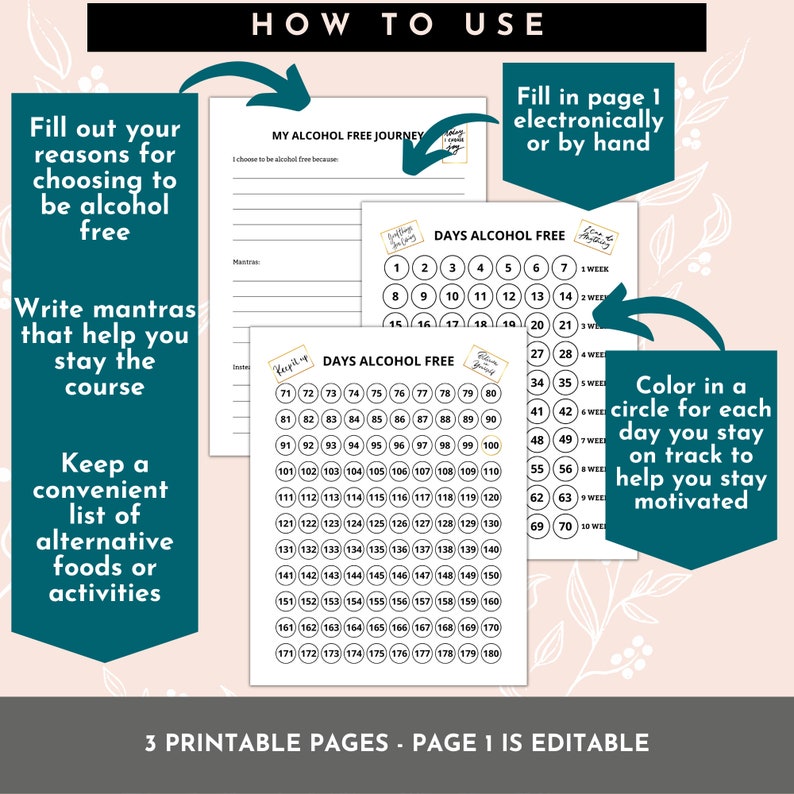 Sobriety Tracker Printable Sheets + Motivational Page - Etsy