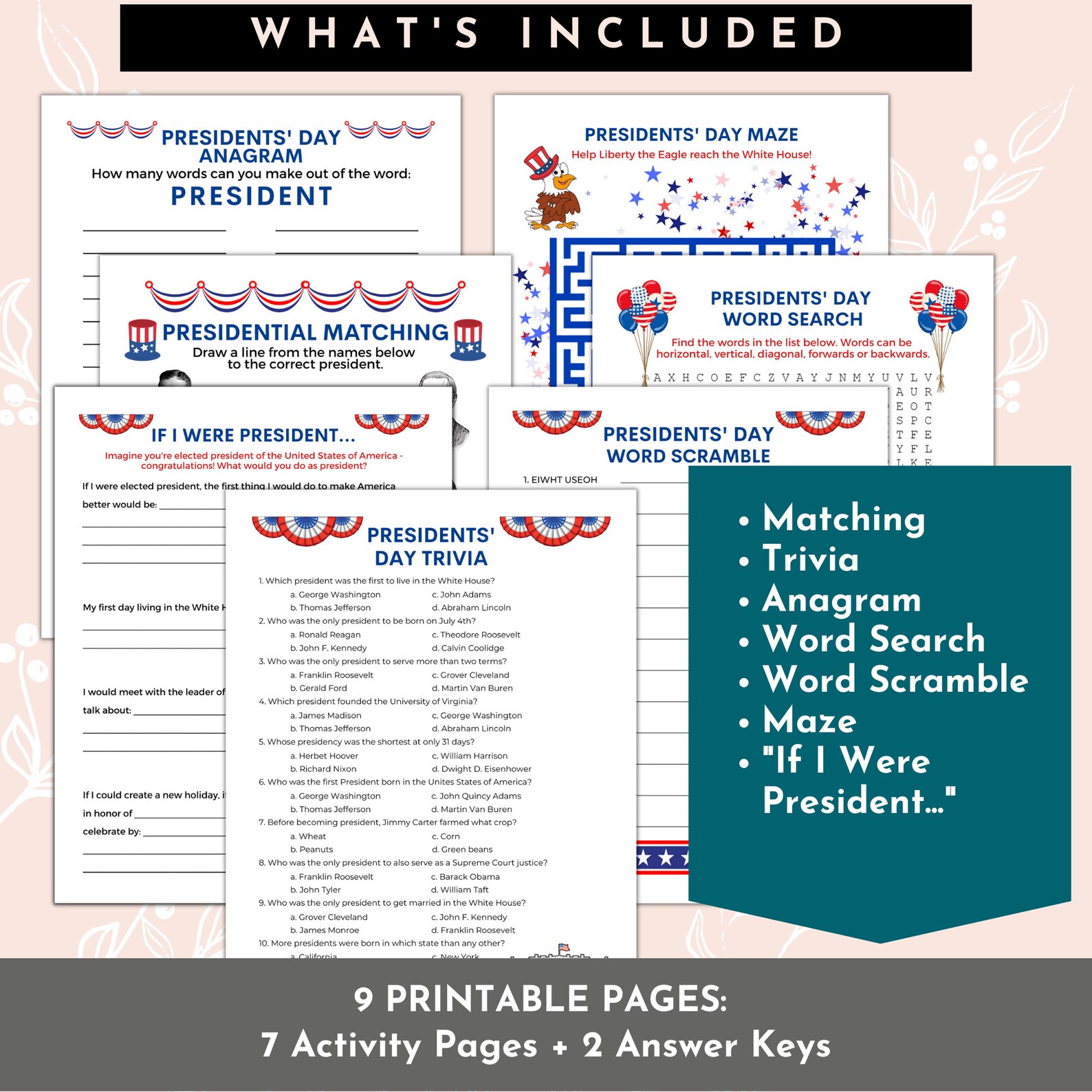 Presidents' Day Activity Bundle - Printable Games, Puzzles and ...