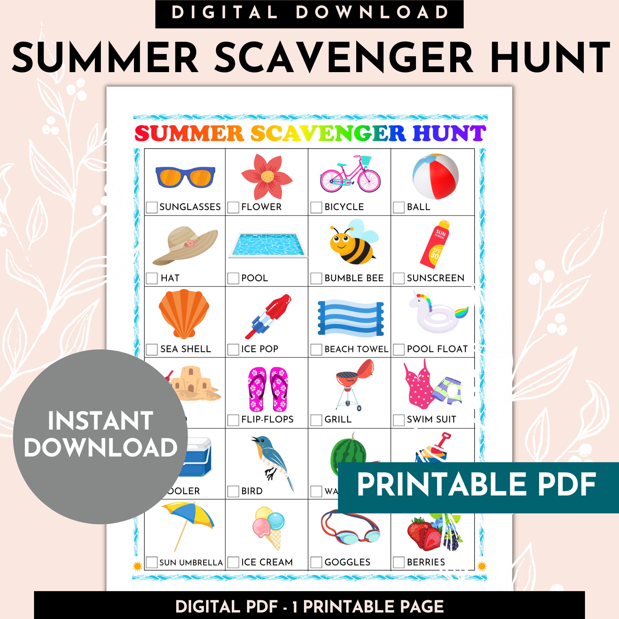 Summer Scavenger Hunt Printable for Kids - Etsy