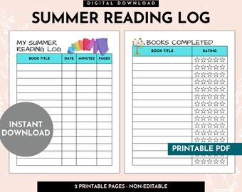 Printable Summer Reading Log Book Tracker Reading Log for - Etsy