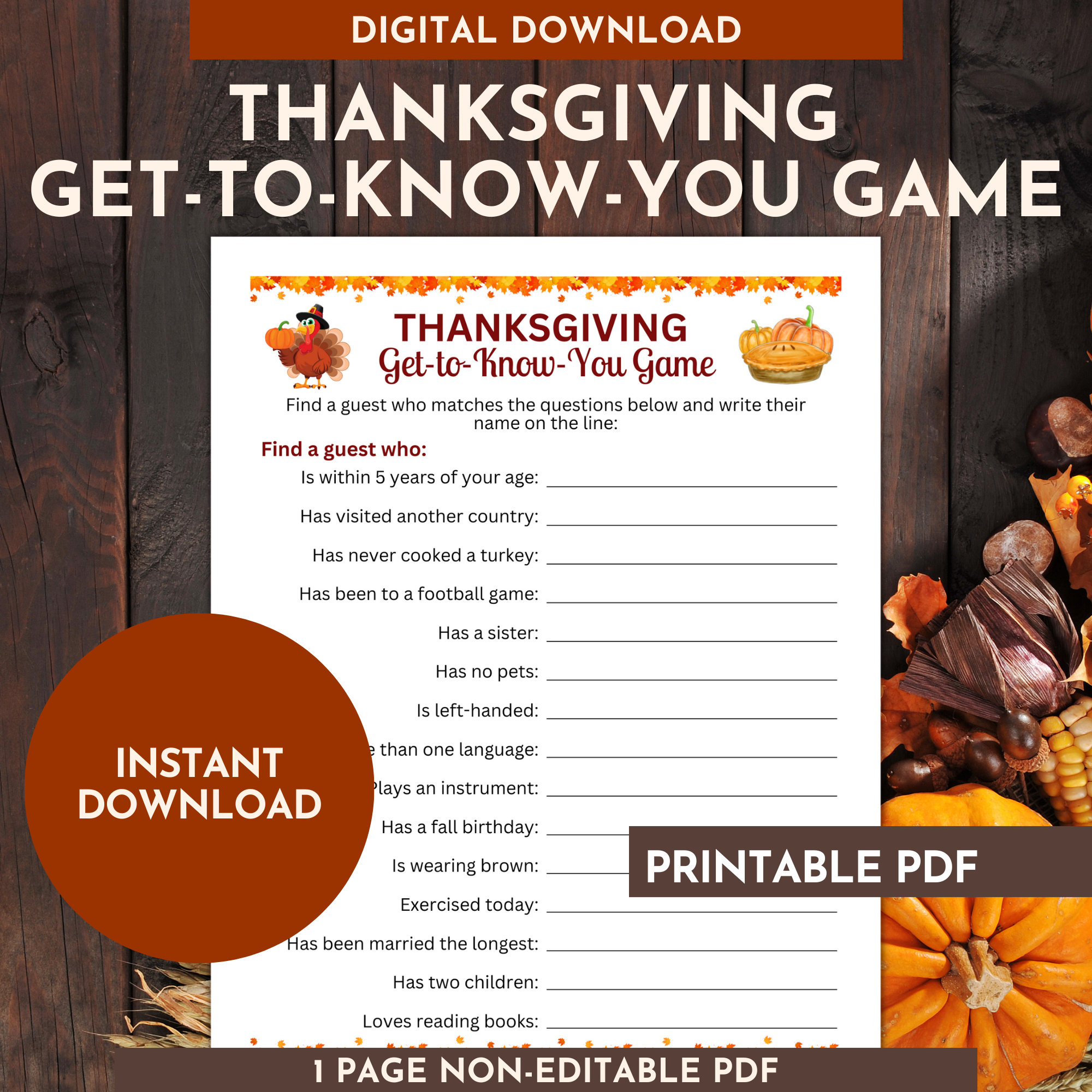 Thanksgiving Get-to-know-you Game for Kids, Icebreaker Printable - Etsy