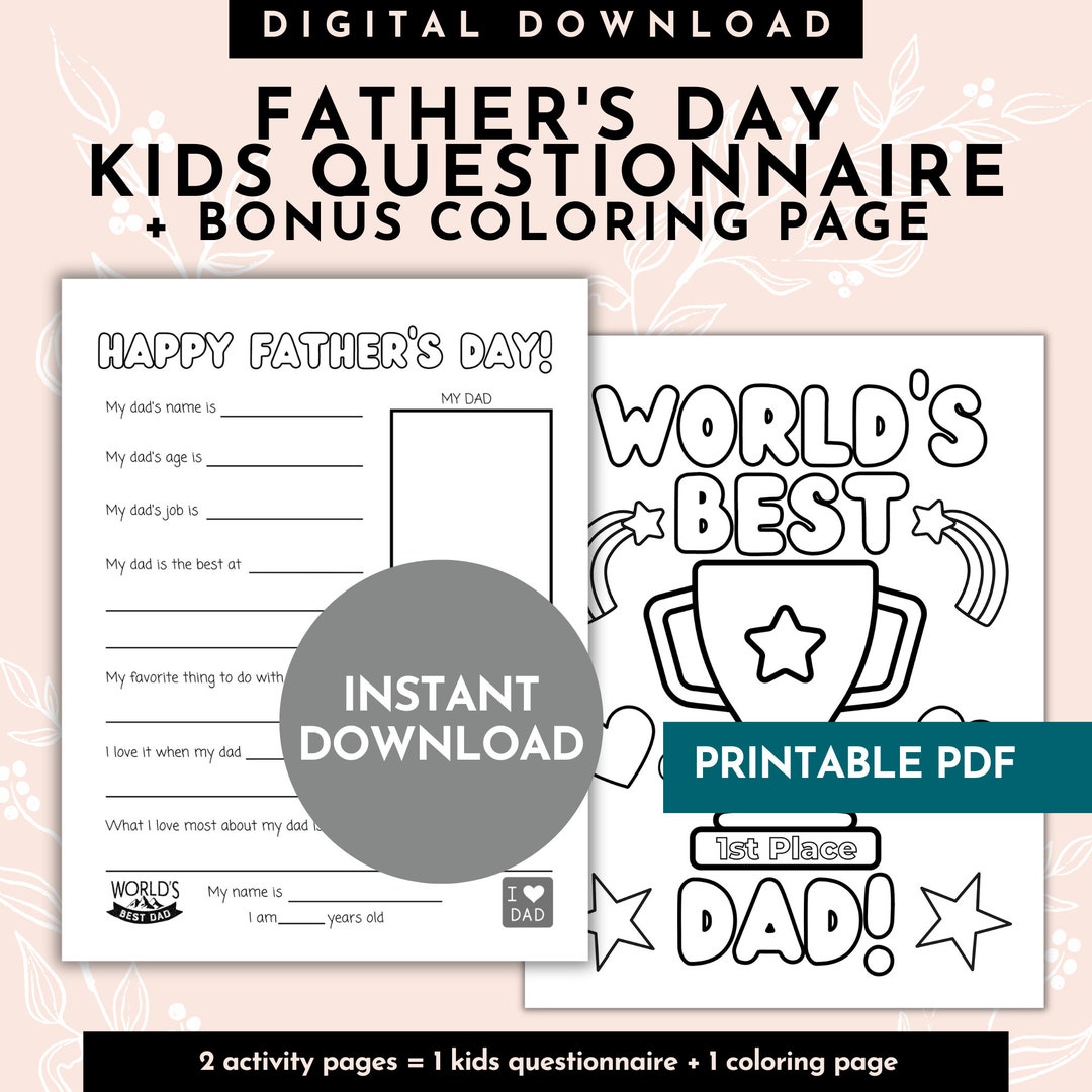 Father's Day Questionnaire Activity Sheet for Kids - Etsy