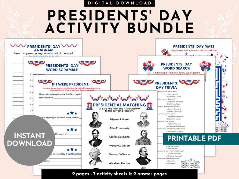 Presidents' Day Activity Bundle Printable Games Puzzles - Etsy
