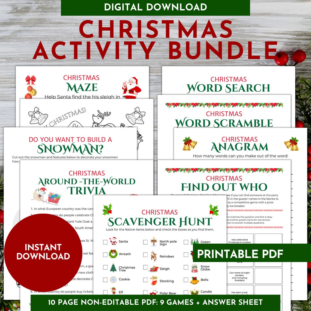 Christmas Activity Bundle of Printable Games and Puzzles for Kids - Etsy