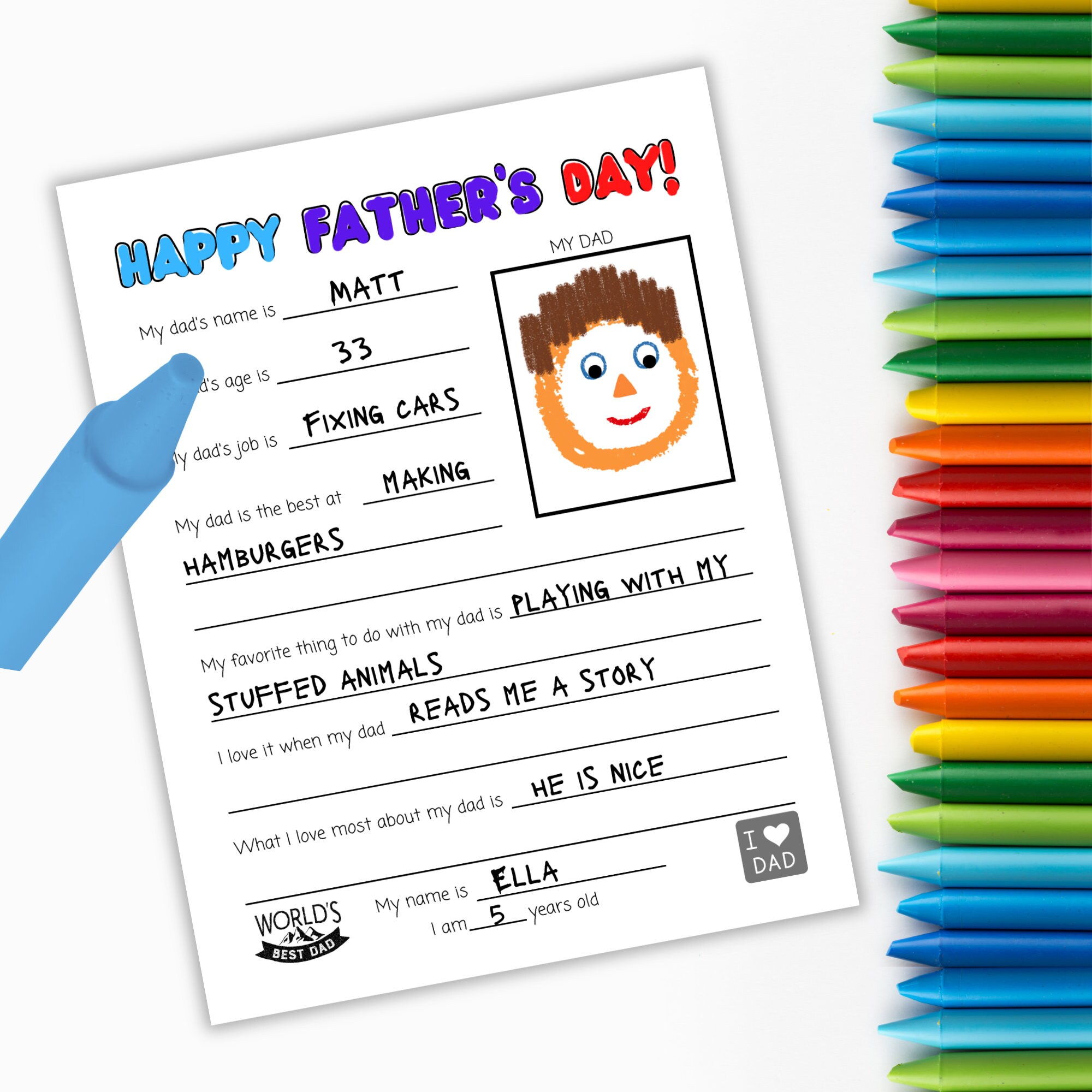 Father's Day Questionnaire Activity Sheet for Kids - Etsy
