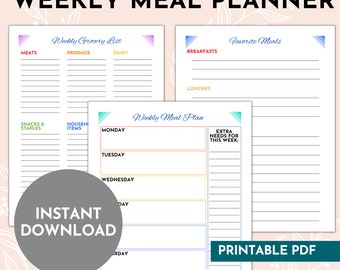 Printable Weekly Menu and Shopping List. PDF Digital Editable List ...