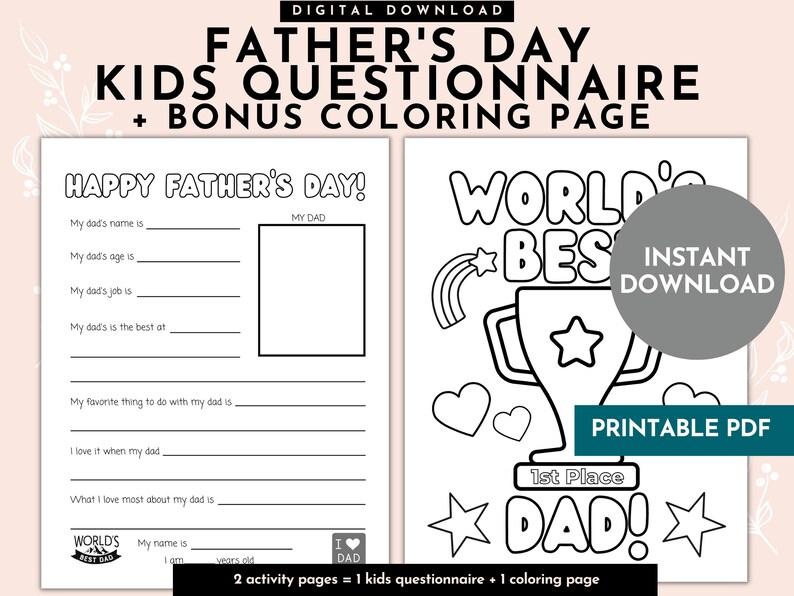 Father's Day Questionnaire Activity Sheet for Kids - Etsy