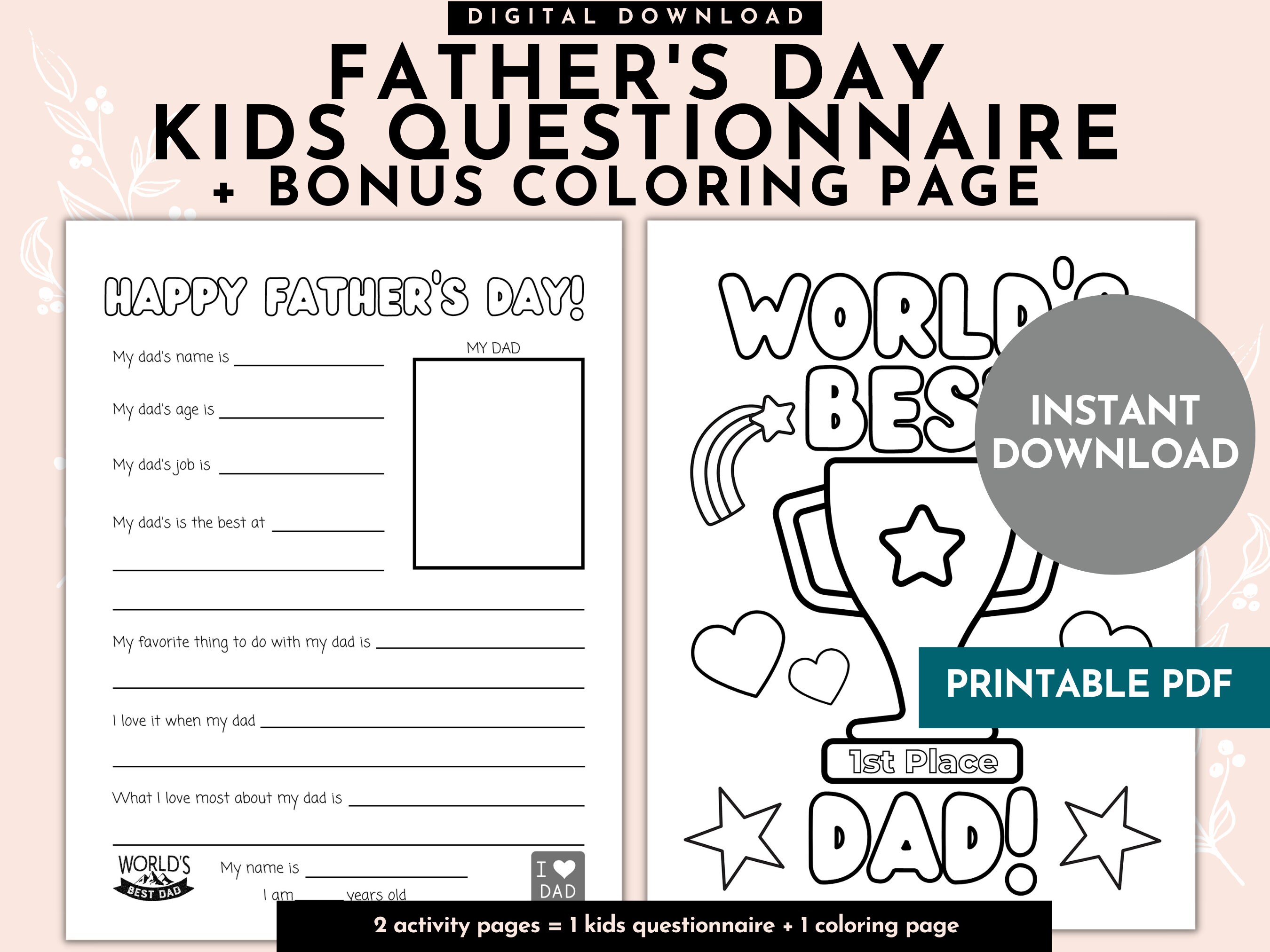 Father's Day Questionnaire Activity Sheet for Kids - Etsy Australia