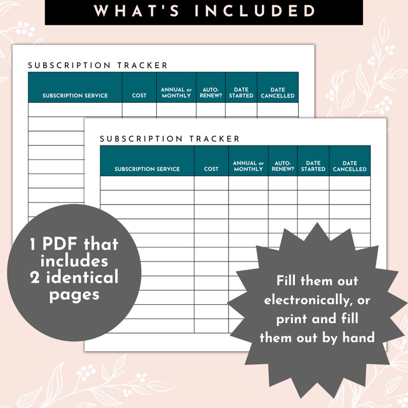 Subscription Tracker Printable - Etsy