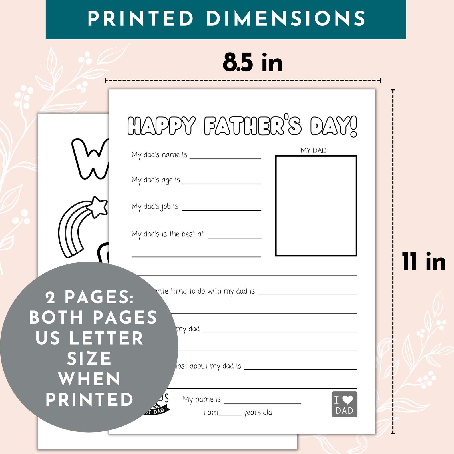 Father's Day Questionnaire Activity Sheet for Kids | Etsy