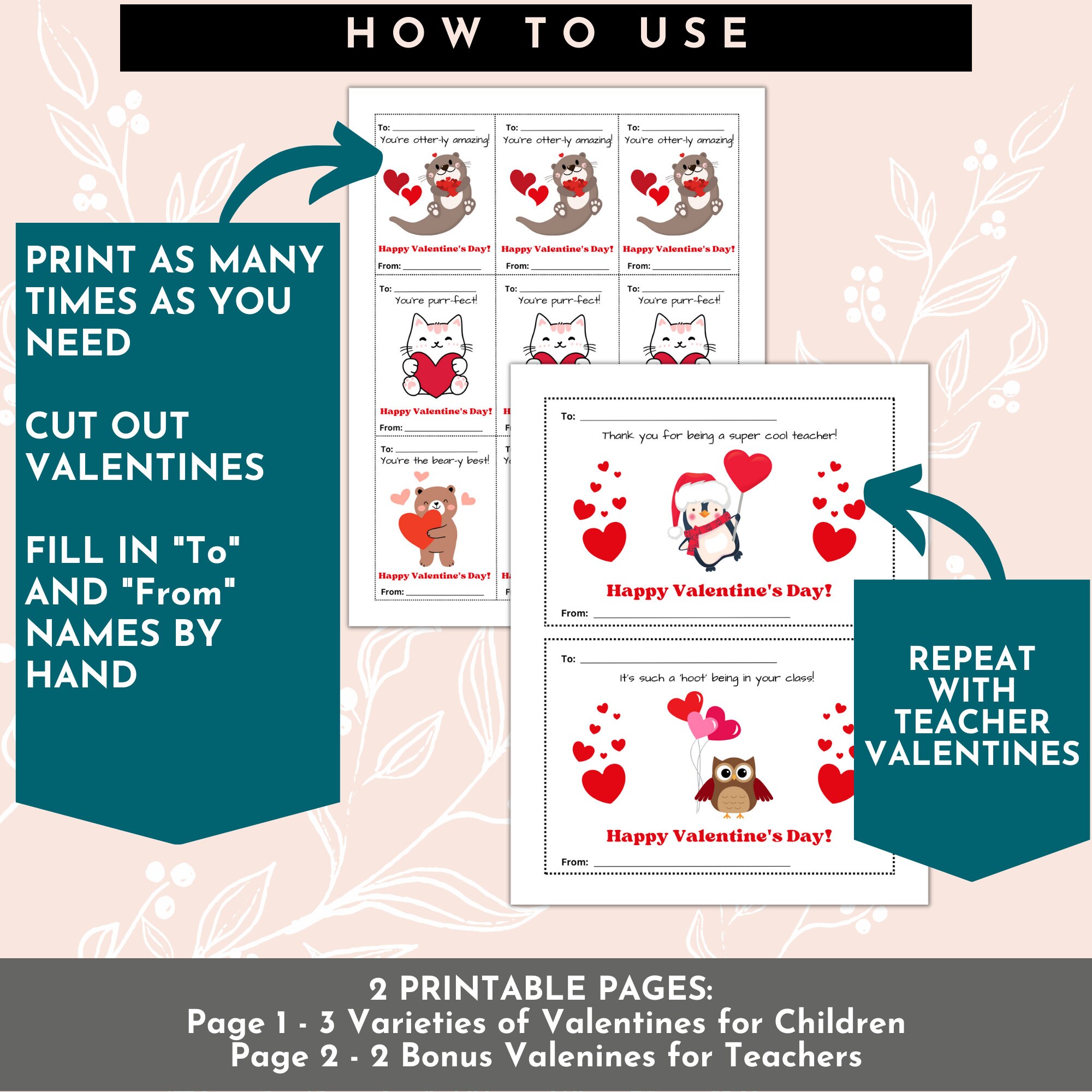 Printable Valentine's Day Cards for Children With Bonus Teacher ...