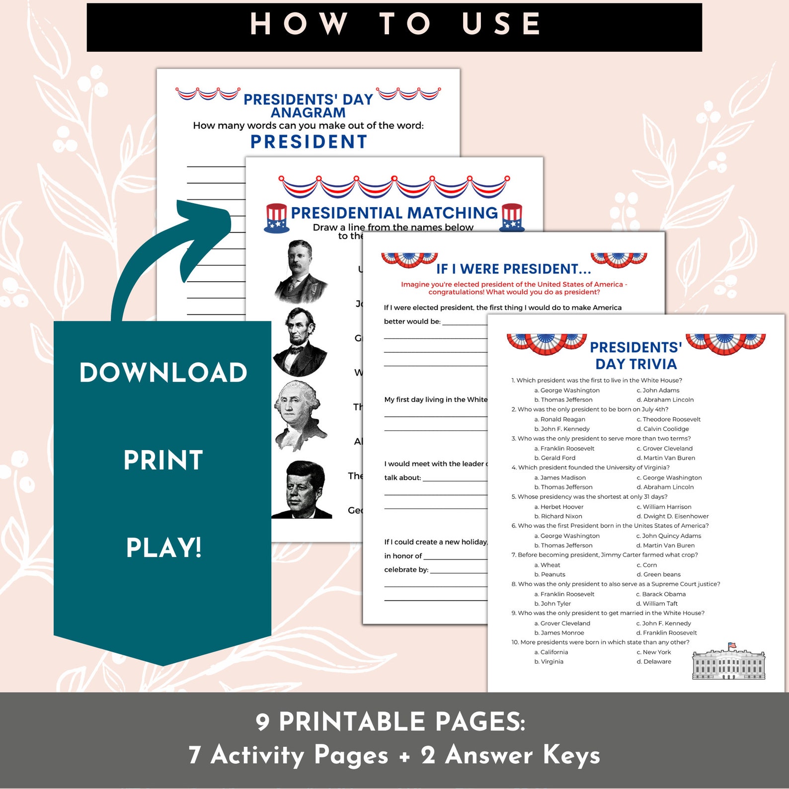 Presidents' Day Activity Bundle - Printable Games, Puzzles and ...