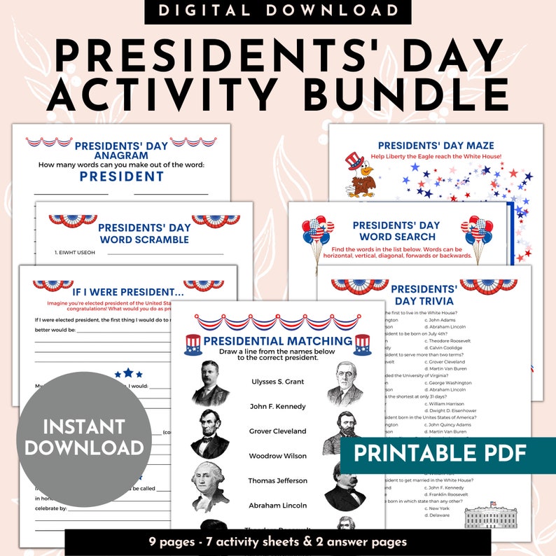 Presidents' Day Activity Bundle - Printable Games, Puzzles and ...