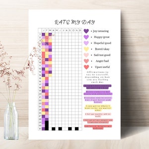 Rate My Day Tracker - Year in Pixels - Printable Daily Mood Tracker ...