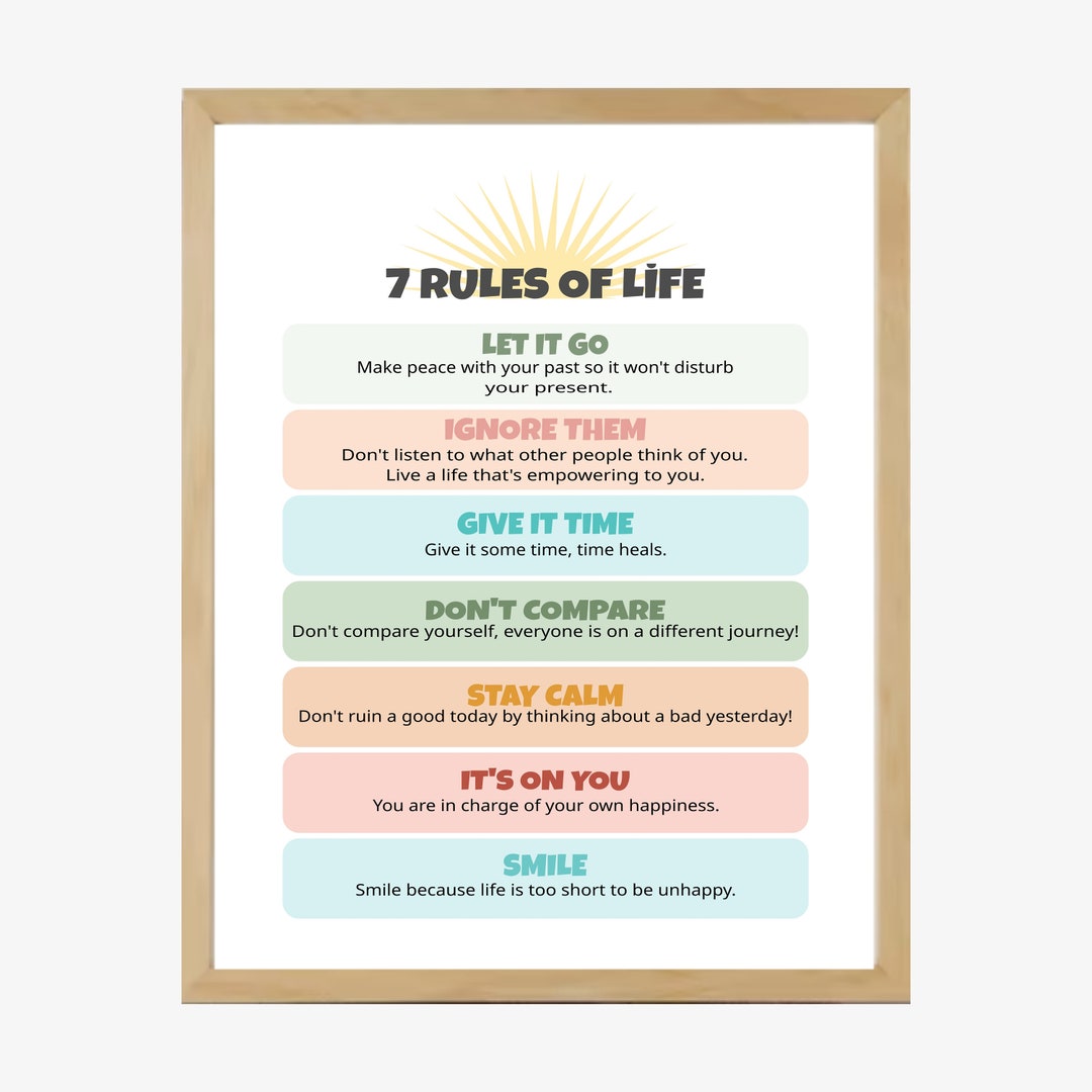 7 Rules of Life Poster, Daily Affirmations Poster Download, Positive ...