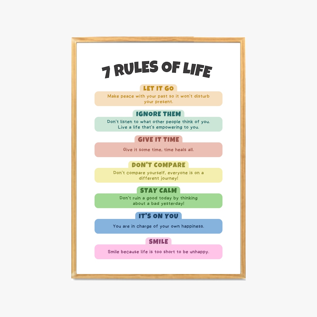 7 Rules of Life Poster, Daily Affirmations Poster Download, Positive ...