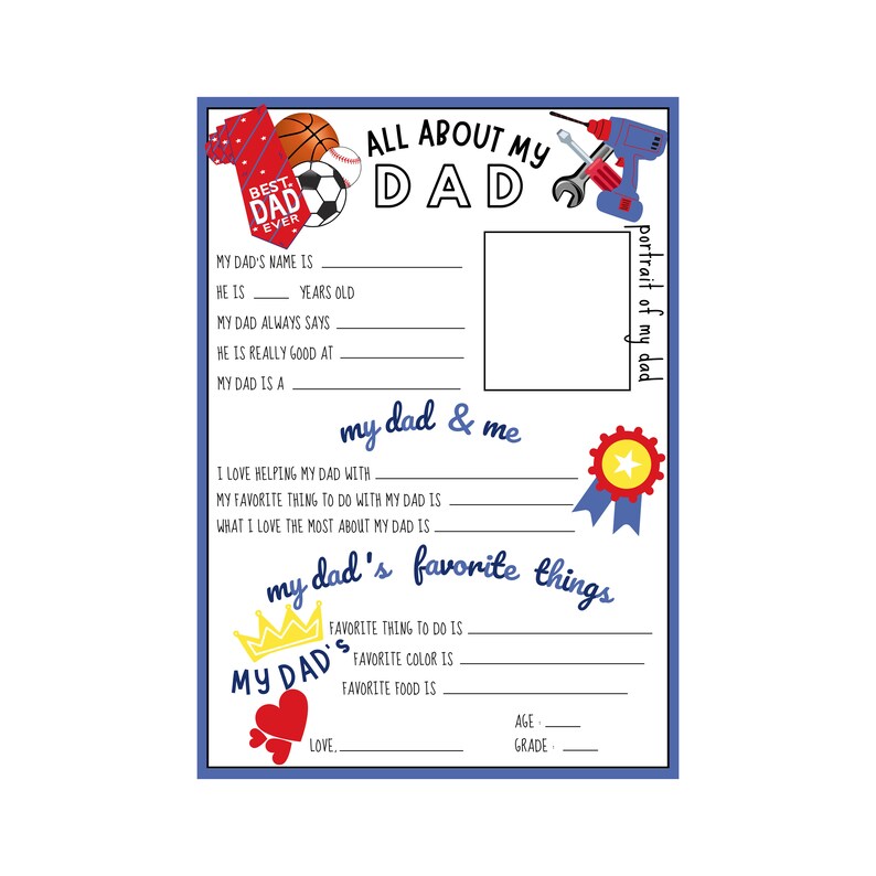 Printable All About My Dad Fill in the Blank Gift, Funny Fathers Day ...