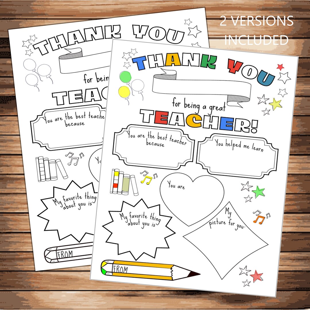 Teacher Appreciation Printable, Thank You Card, Fill-in Prompts ...