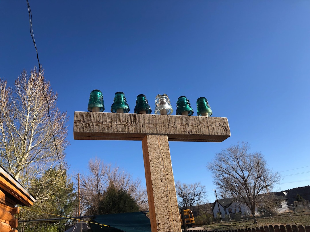 Wooden Glass Insulator Display Stand – 6 Peg Mount on 4x4 Base Handmade ...