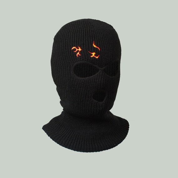 Embroidered '' Flame'' Black Ski Mask - Etsy