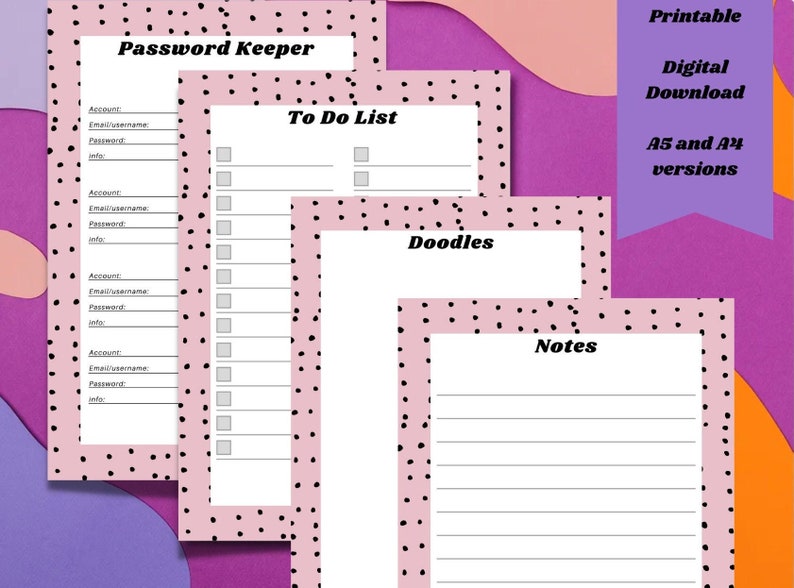 To Do List | Doodles | Password Keeper | Notes. Pink Polka Dots ...