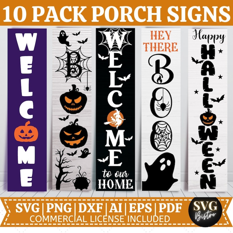 Halloween Porch Sign SVG Bundle | Welcome Sign SVG Bundle| Vertical ...