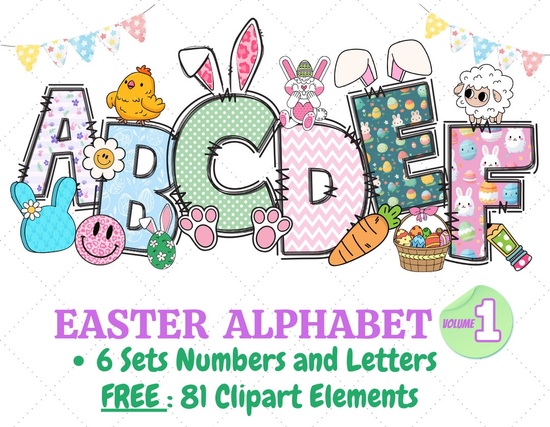 Easter Doodle Alphabet Bundle, Letters With Clipart PNG Letters ...