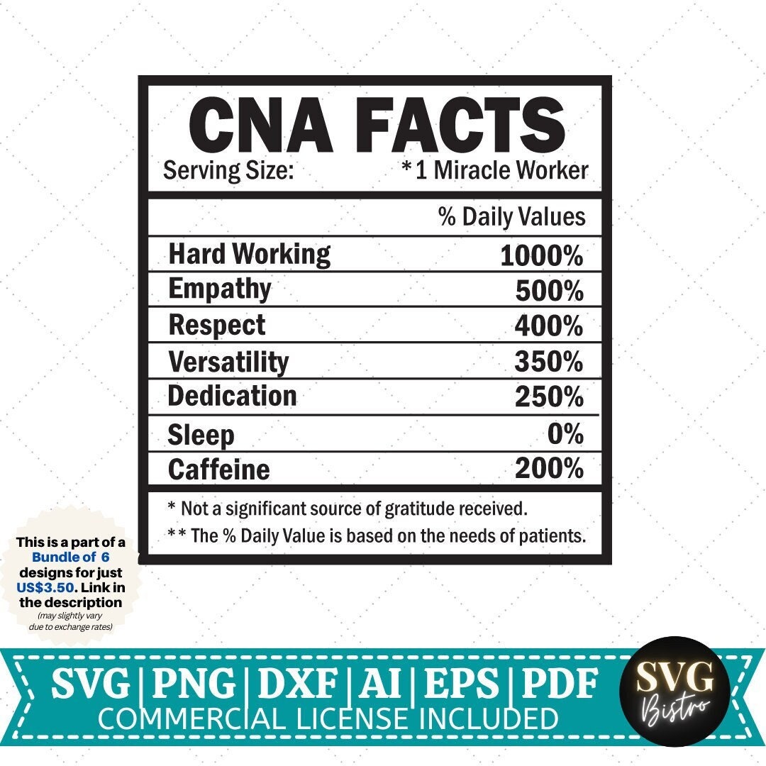 CNA Facts SVG | Nurse Nutrition Facts Svg | Nurse Quotes SVG | Nurse ...