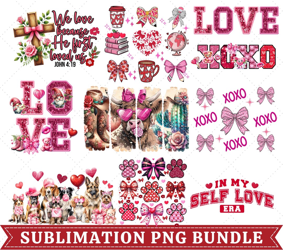 Pink Valentine Sublimation PNG Bundle, Retro Valentine's Sublimation ...