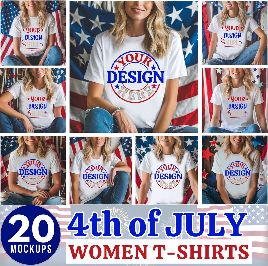 Bella Canvas White Tshirt Mockup Bundle, 4th of July Tshirt Mockup ...