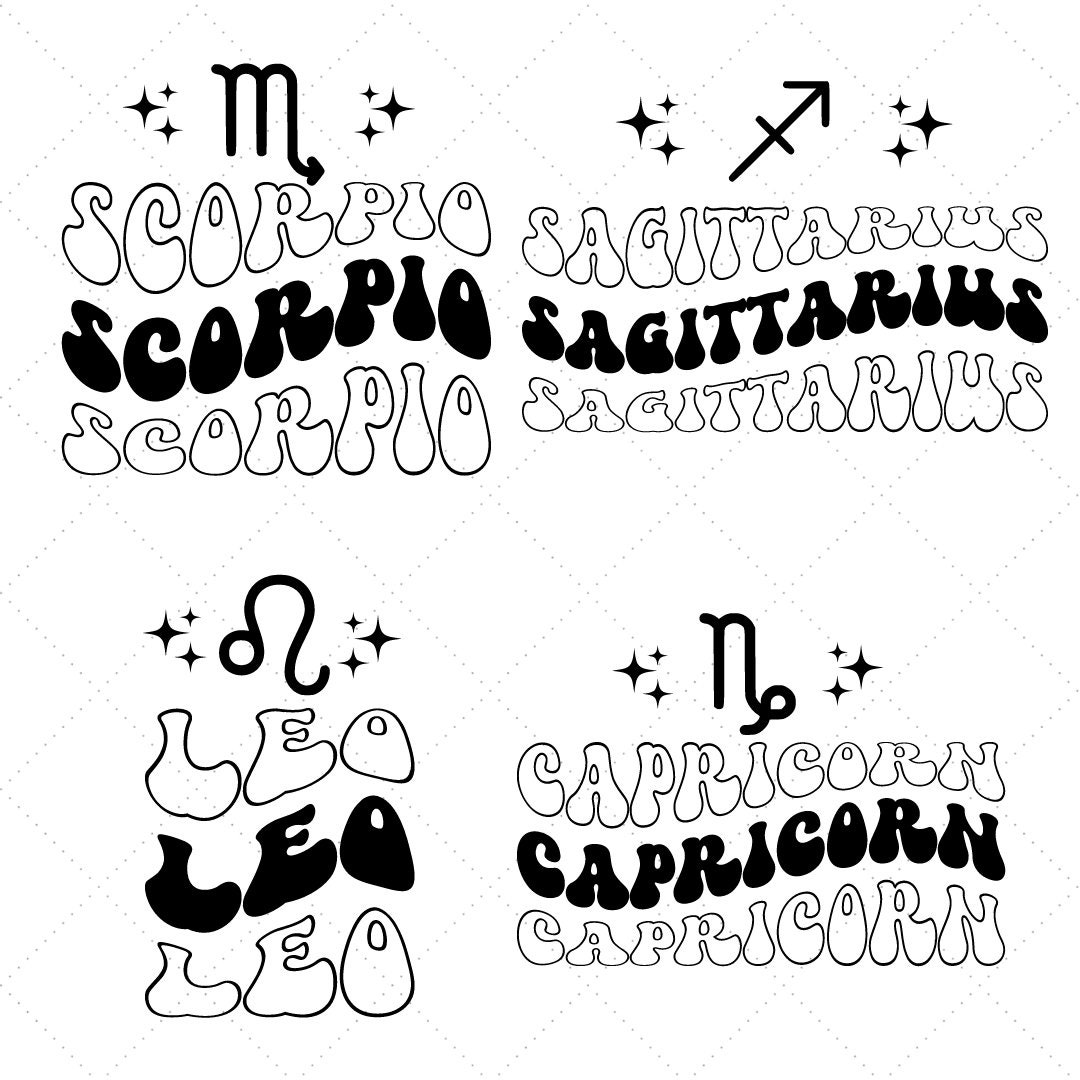 Zodiac Signs Svg Bundle Zodiac Svg Horoscope Svg Retro Etsy