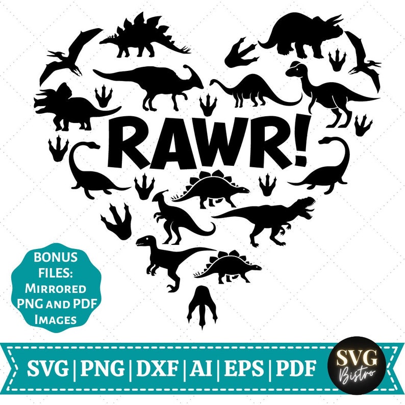 Dinosaur Heart SVG Dinosaur SVG Heart SVG Dinosaur - Etsy