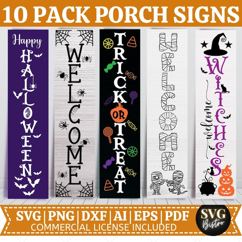 Halloween Porch Sign SVG Bundle | Welcome Sign SVG Bundle| Vertical ...