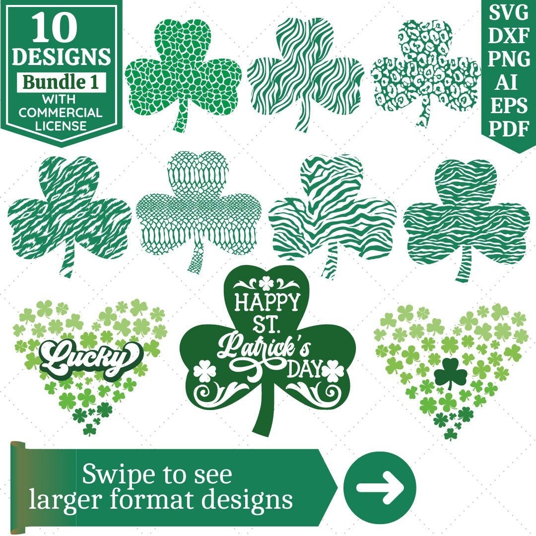 Patterned Shamrock SVG Bundle | St. Patrick SVG Bundle | Animal Pattern ...