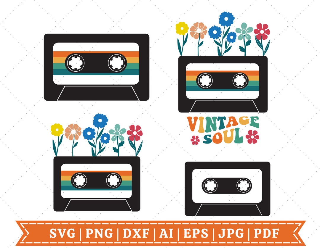 Retro Cassette Tape Mini SVG Bundle | Cassette Tape SVG | Groovy ...