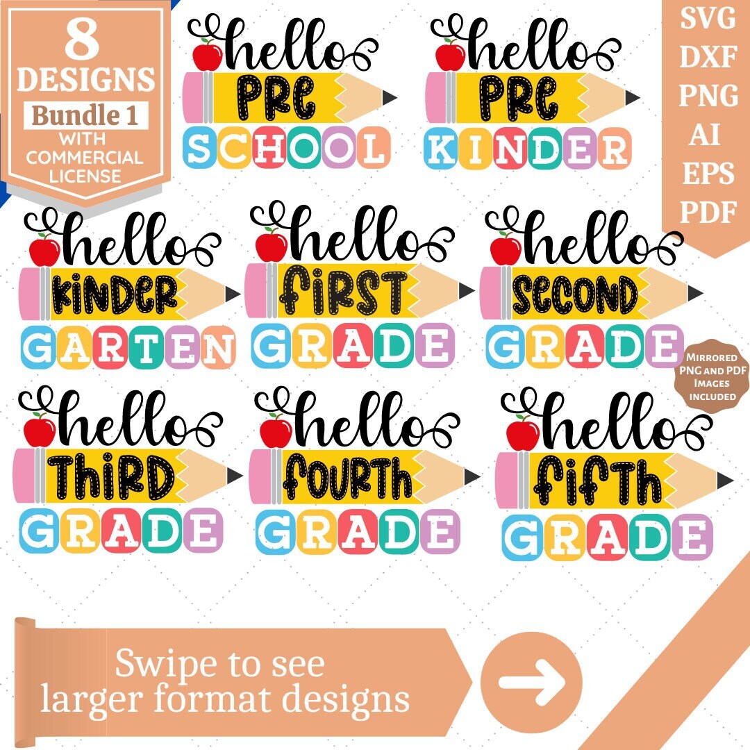 Back to School SVG Bundle | Hello School SVG | School Grade SVG ...
