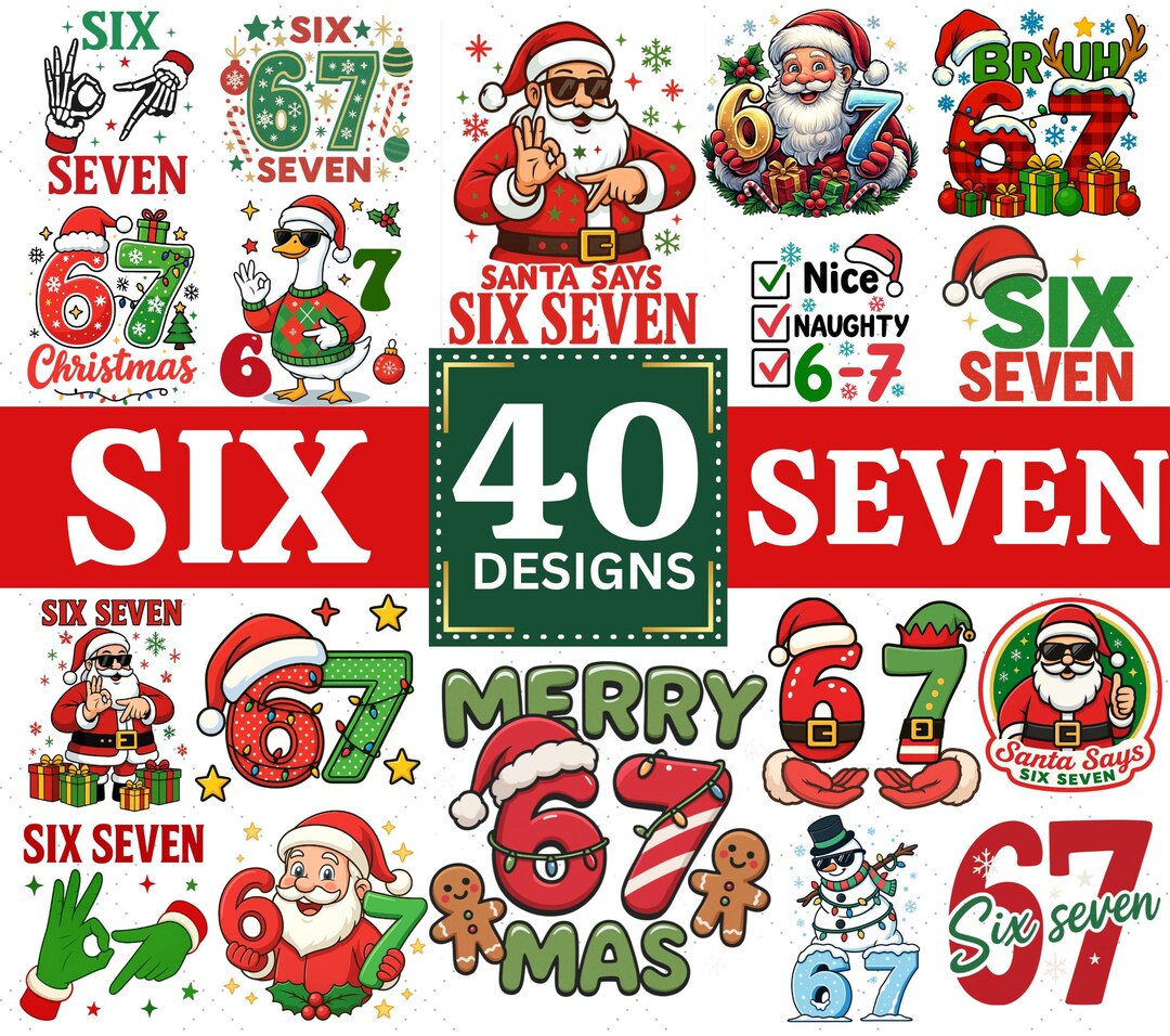 40 Funny Christmas Santa Say 67 Png Bundle, Santa Say Six Seven Clipart ...