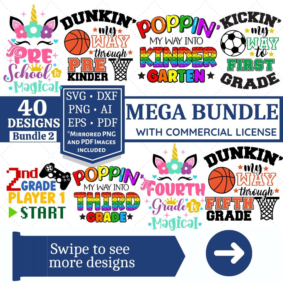 Back to School Mega SVG Bundle 2 | School Grade SVG | School Shirt ...