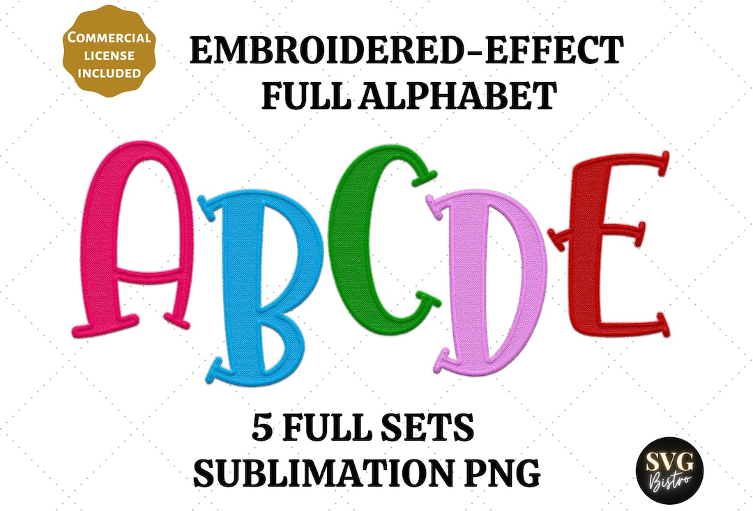 Embroidered-effect Alphabet PNG Bundle | Stitch-effect Letters PNG ...
