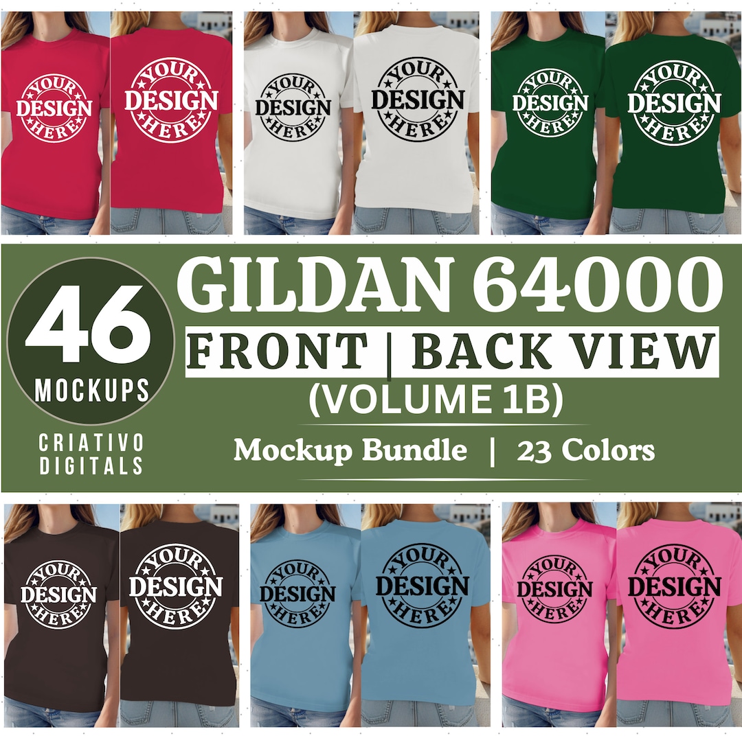 Gildan 64000 Women FRONT and BACK Mockup Bundle, Gildan 64000 Shirt ...
