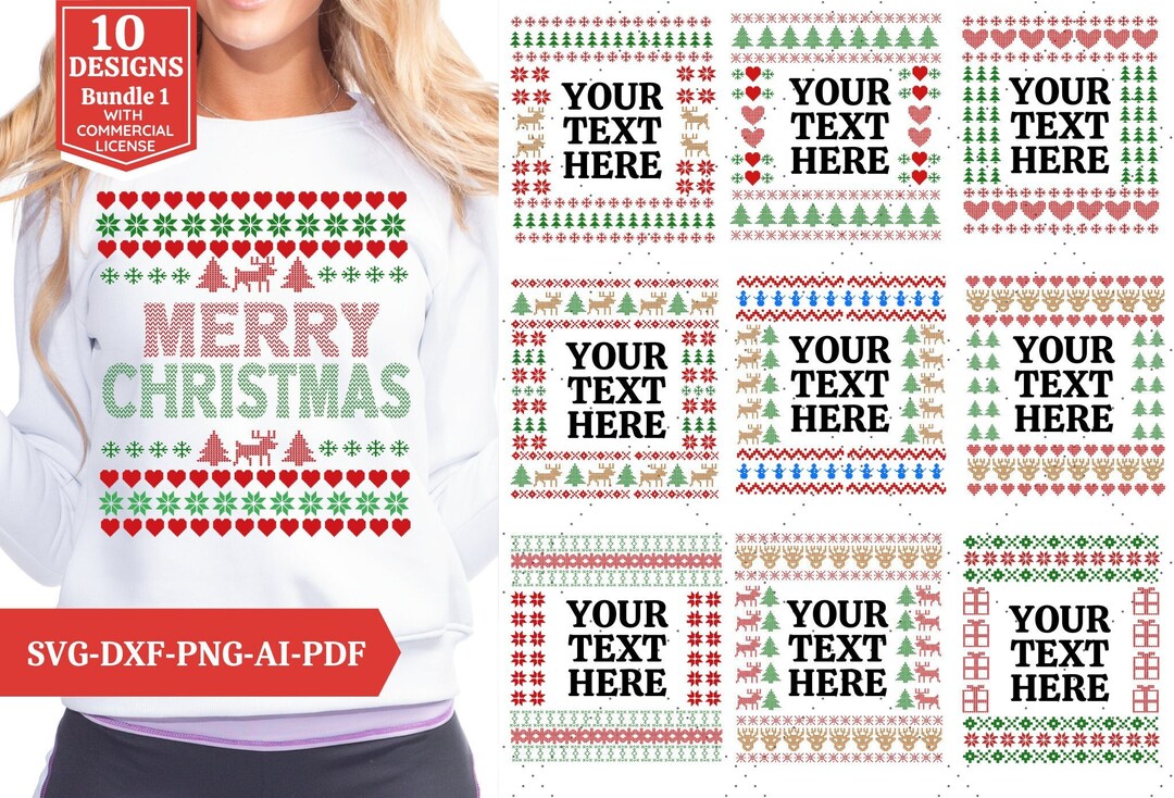 Ugly Sweater Frame SVG Bundle | Christmas Ugly Sweatshirt SVG ...
