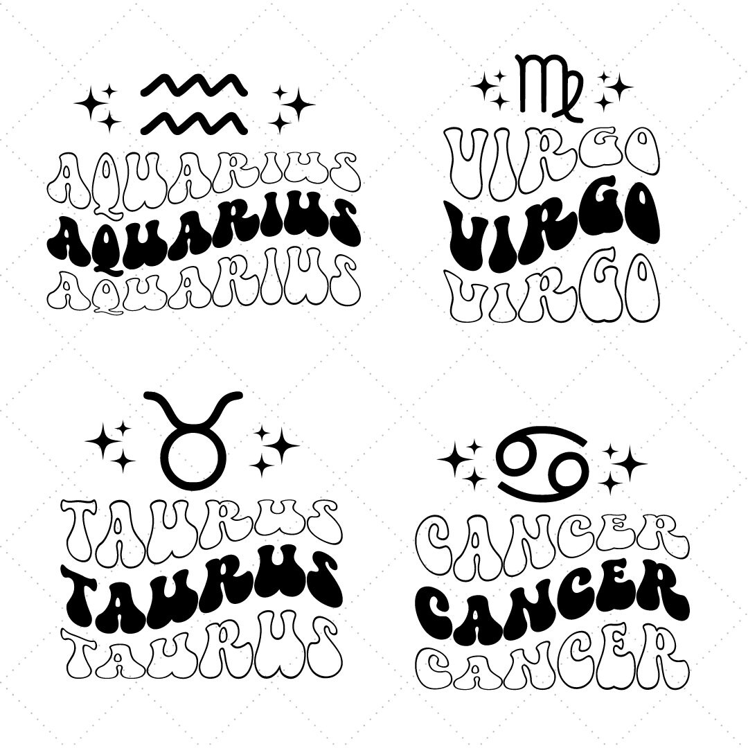 Zodiac Signs Svg Bundle Zodiac Svg Horoscope Svg Retro Etsy