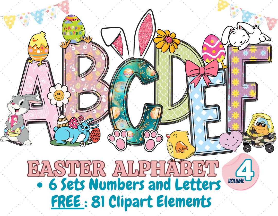 Easter Doodle Alphabet Bundle, Letters With Clipart PNG Letters ...