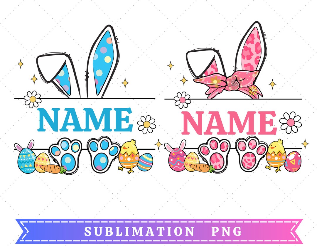 Easter Split Name Frame PNG, Easter Monogram PNG, Easter Bunny Name Frame PNG, Retro Easter Png ...