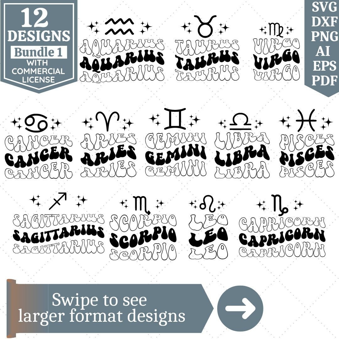 Zodiac Signs SVG Bundle | Zodiac SVG | Horoscope Svg | Retro Zodiac ...