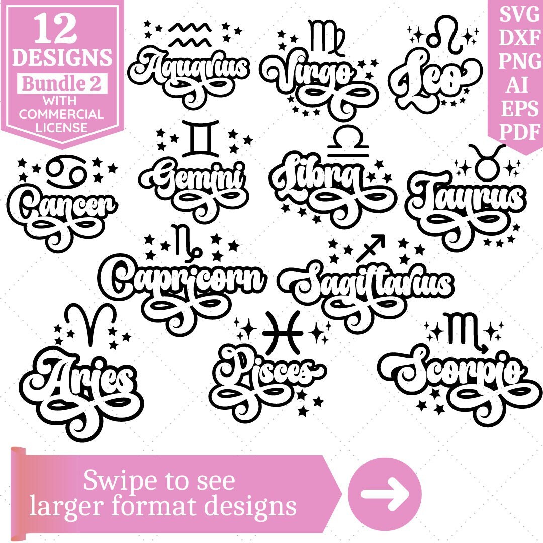 Zodiac Signs SVG Bundle | Zodiac SVG | Horoscope Svg | Retro Zodiac ...