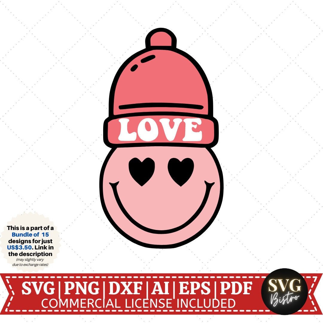 Smiley in a Beanie SVG Retro SVG Valentine Quote SVG - Etsy